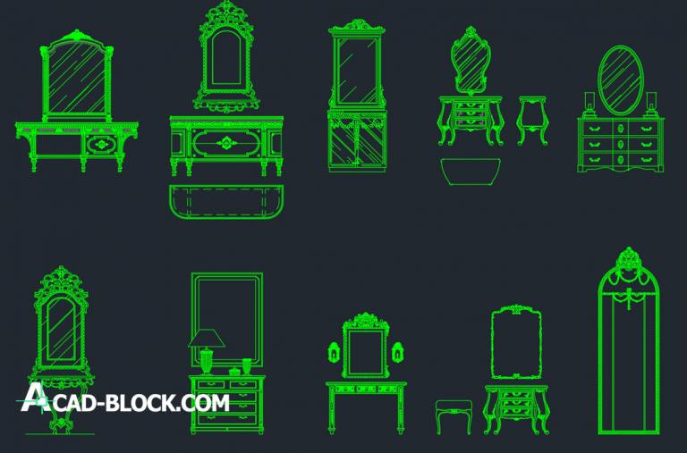 CAD Mirrors dressers DWG - Free CAD Blocks